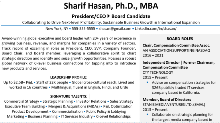 Board of Directors Resume Samples & Writing | iCareerSolutions