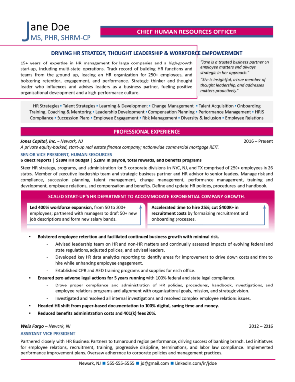 C Level and Executive Resume Examples for December 2025