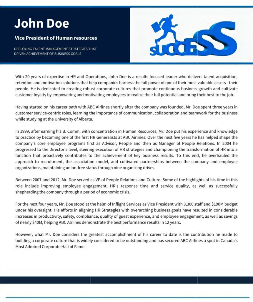 Job-Winning Human Resources (HR) Bio Samples for 2023