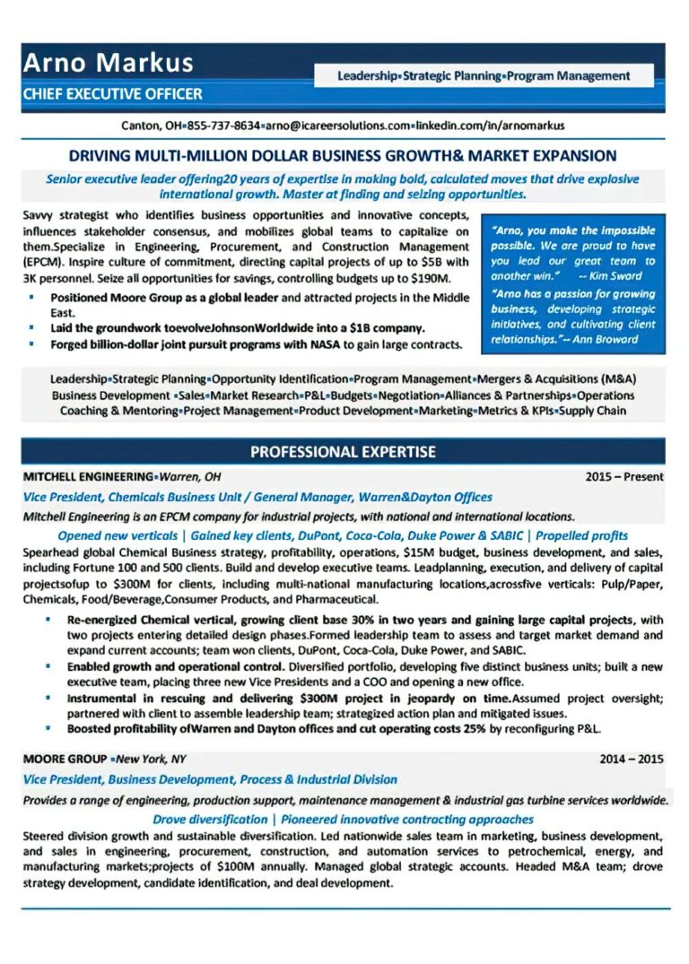 Best Chief Executive Officer & CEO Resume | iCareerSolutions