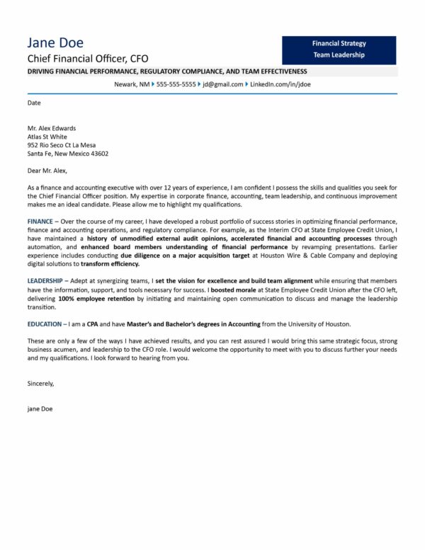 2025 CFO Cover Letter Examples [+Guide]
