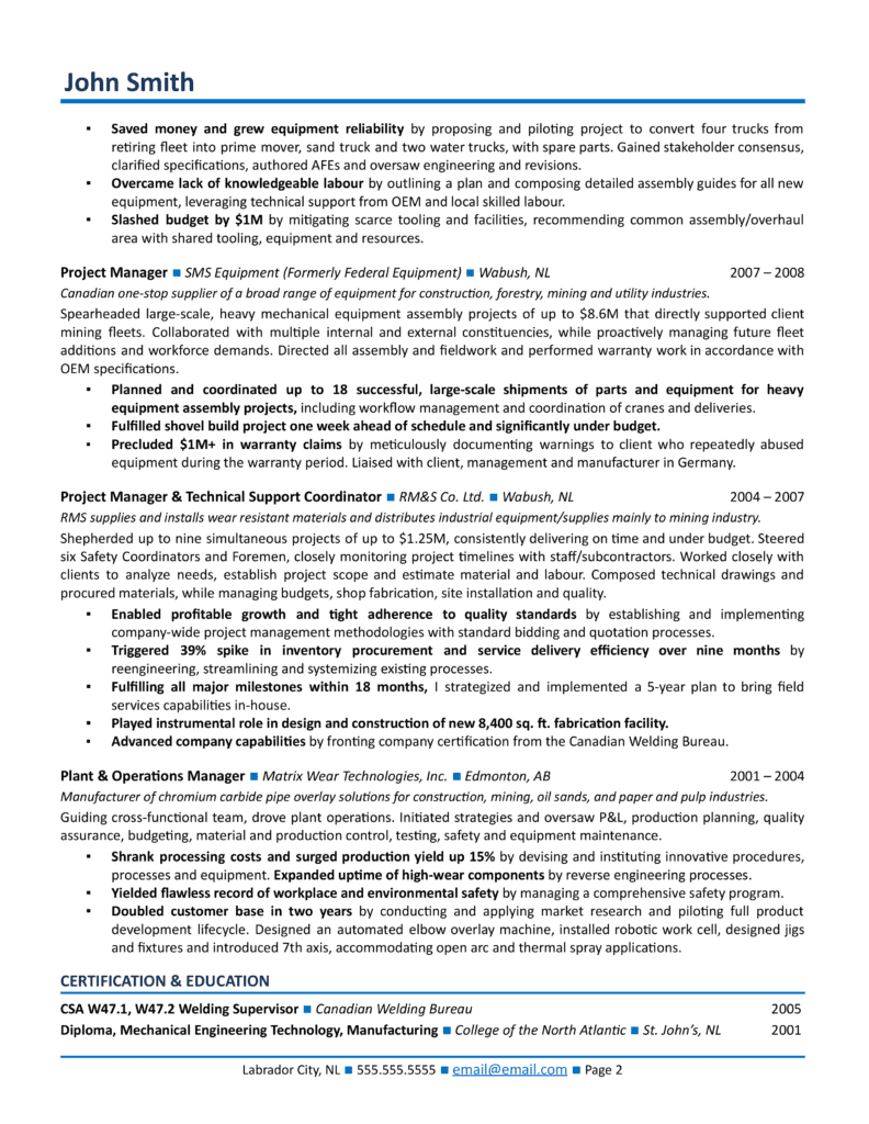 Construction Project Manager Resume Example & Detailed Guide For 2023 ...