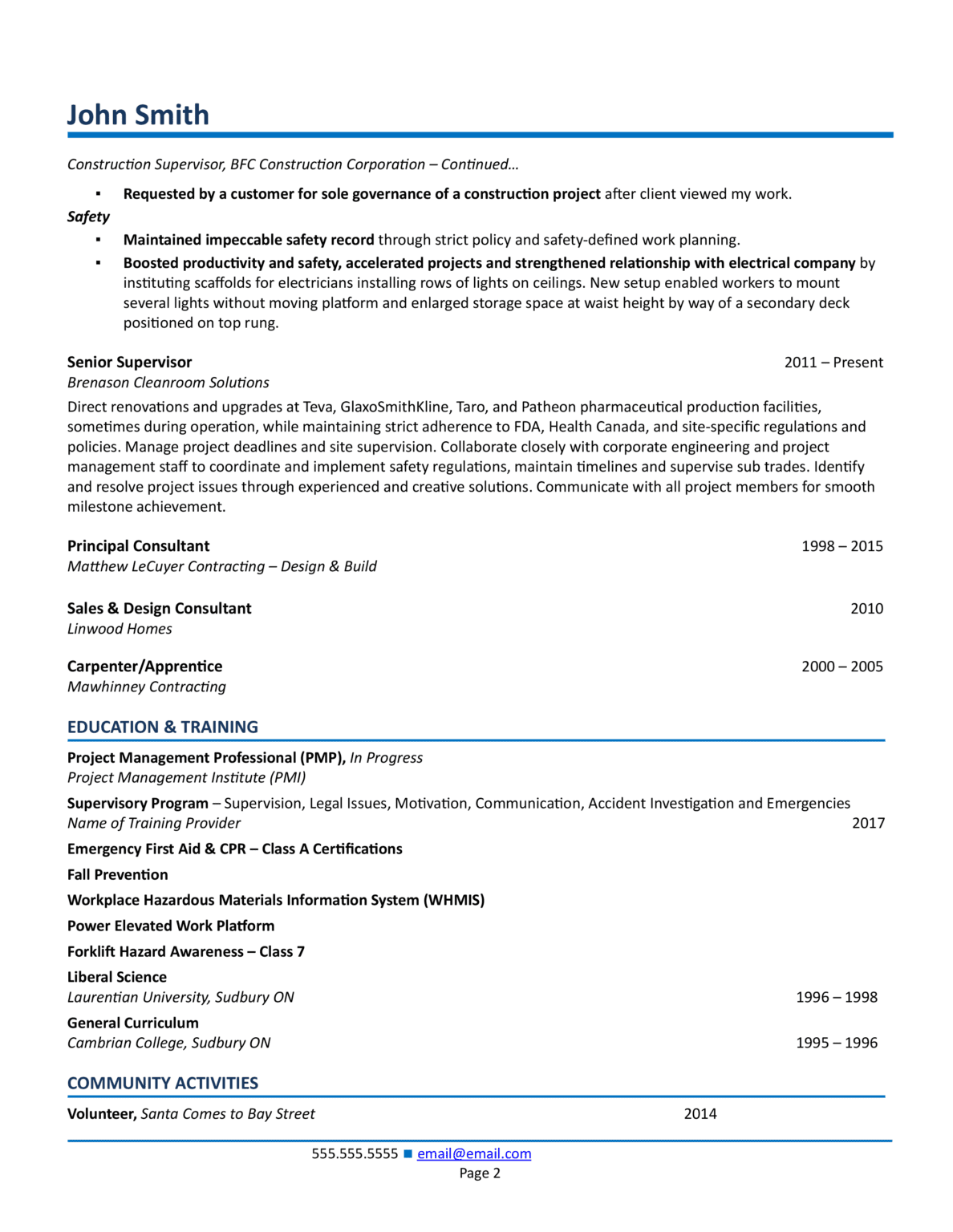 Construction Project Manager Resume Example & Detailed Guide For 2023 ...