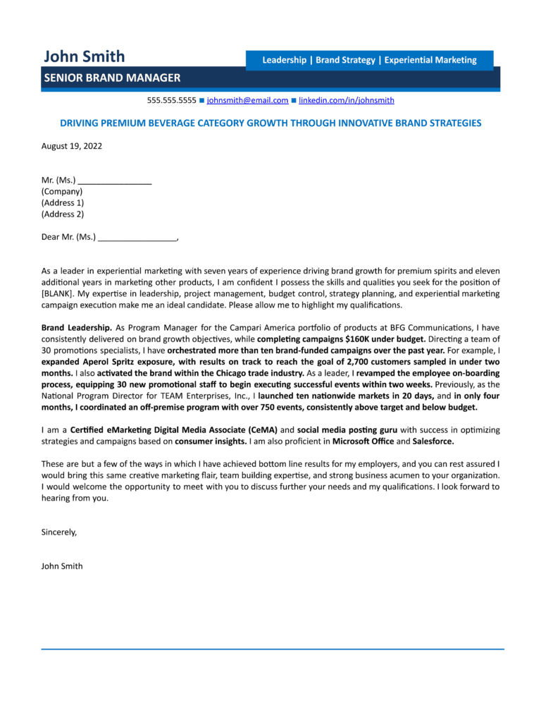 Job Winning Brand Manager Cover Letter for 2022 [+Samples]