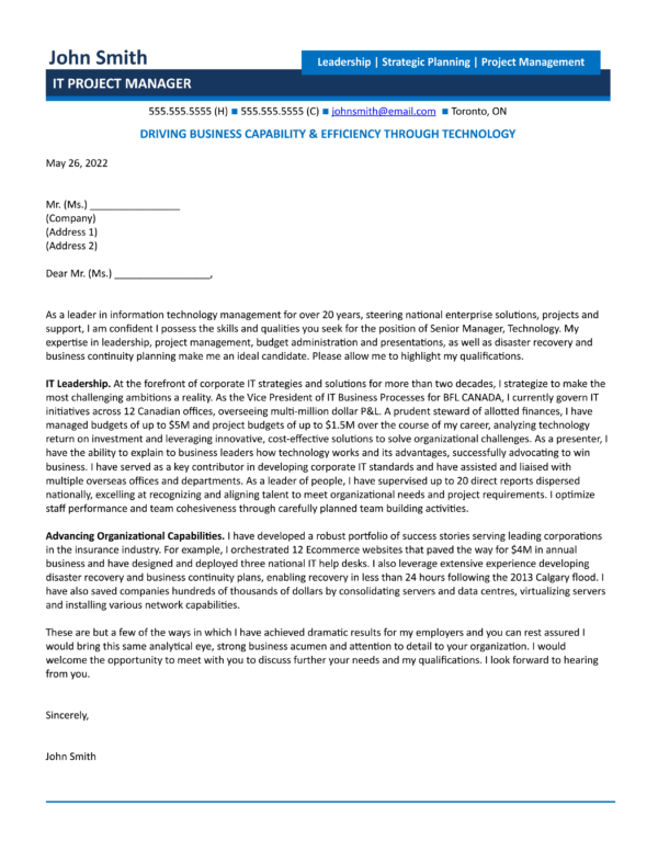 2025 IT Project Manager Cover letter Examples [+Guide]