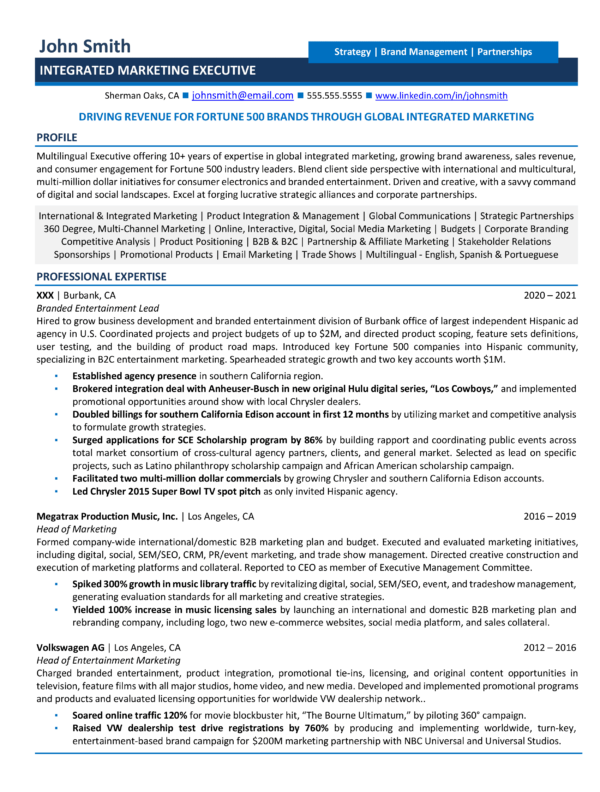 C Level and Executive Resume Examples for December 2025