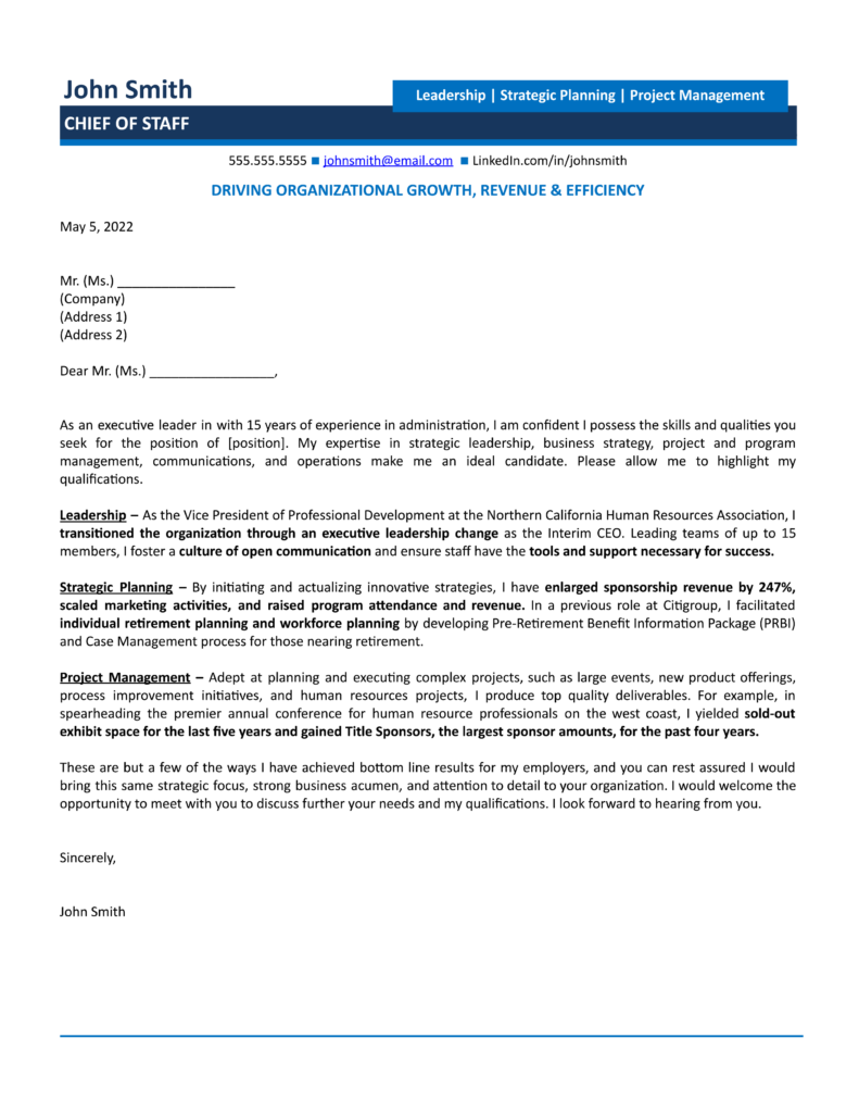 Job Winning Chief Of Staff COS Cover Letter For 2023 Samples 