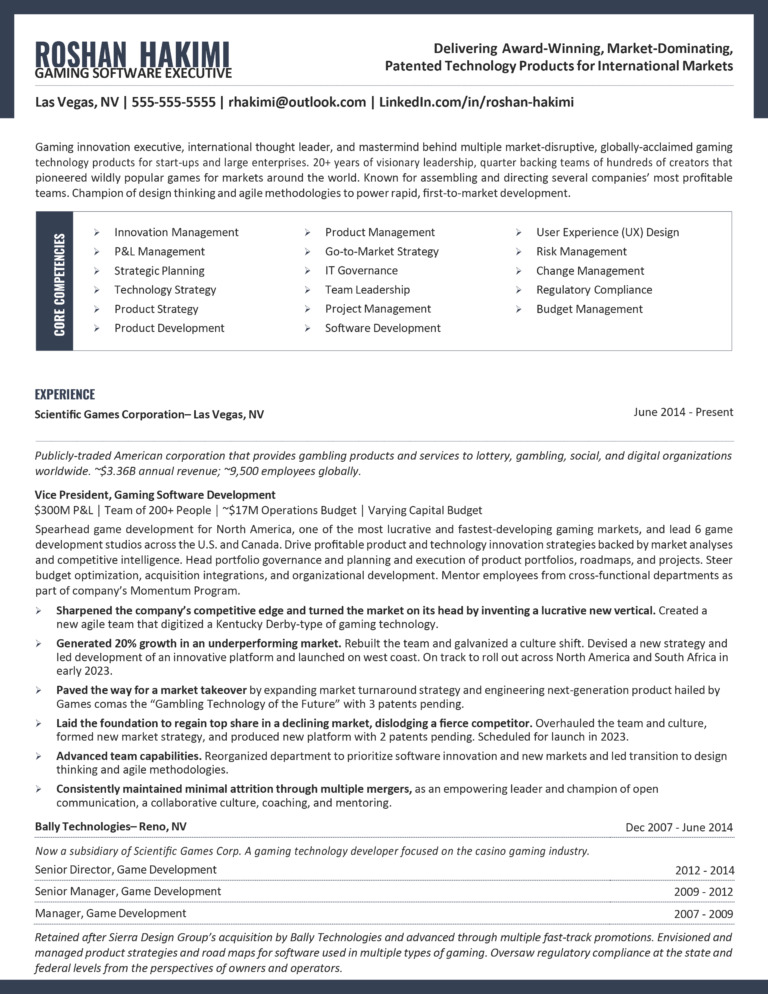 Best Gaming Software Executive Resume Sample for 2023 [+Samples]