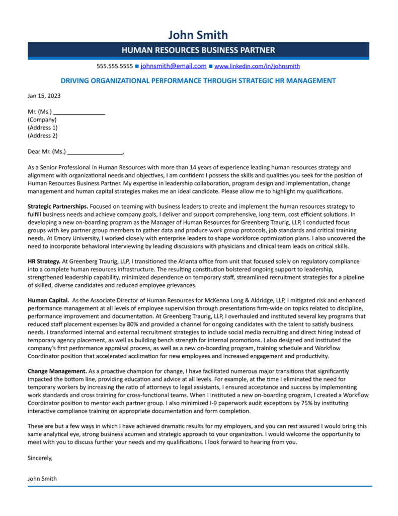 Best HR Business Partner Resume and Cover Letter for 2023