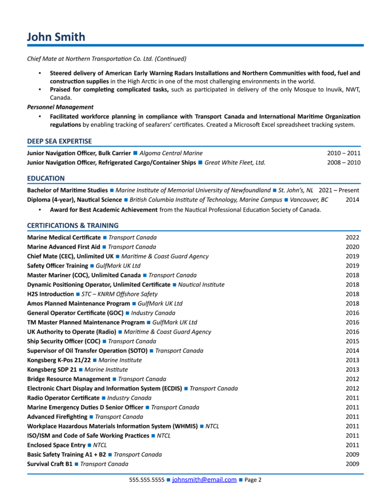 Best Chief Marine Officer/ Chief Mate Resume for 2023