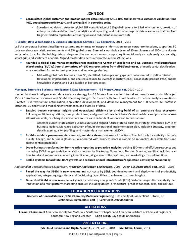 2025 Chief Data Officer (CDO) Resume Examples [+Guide]