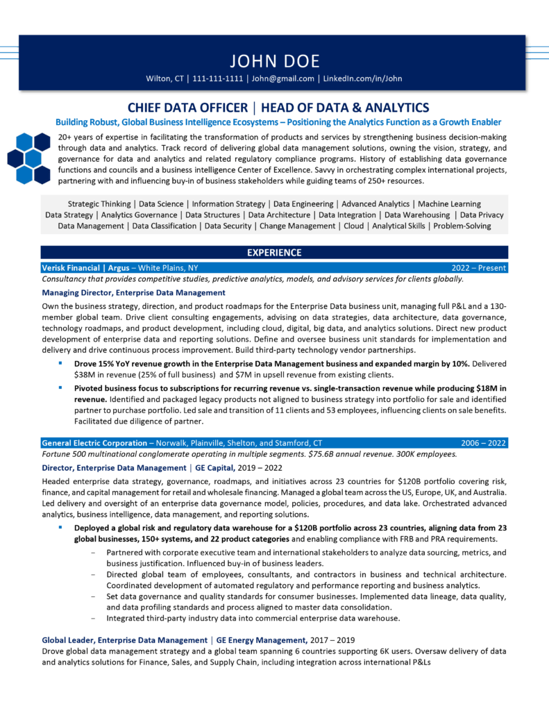 2025 Chief Data Officer (CDO) Resume Examples [+Guide]