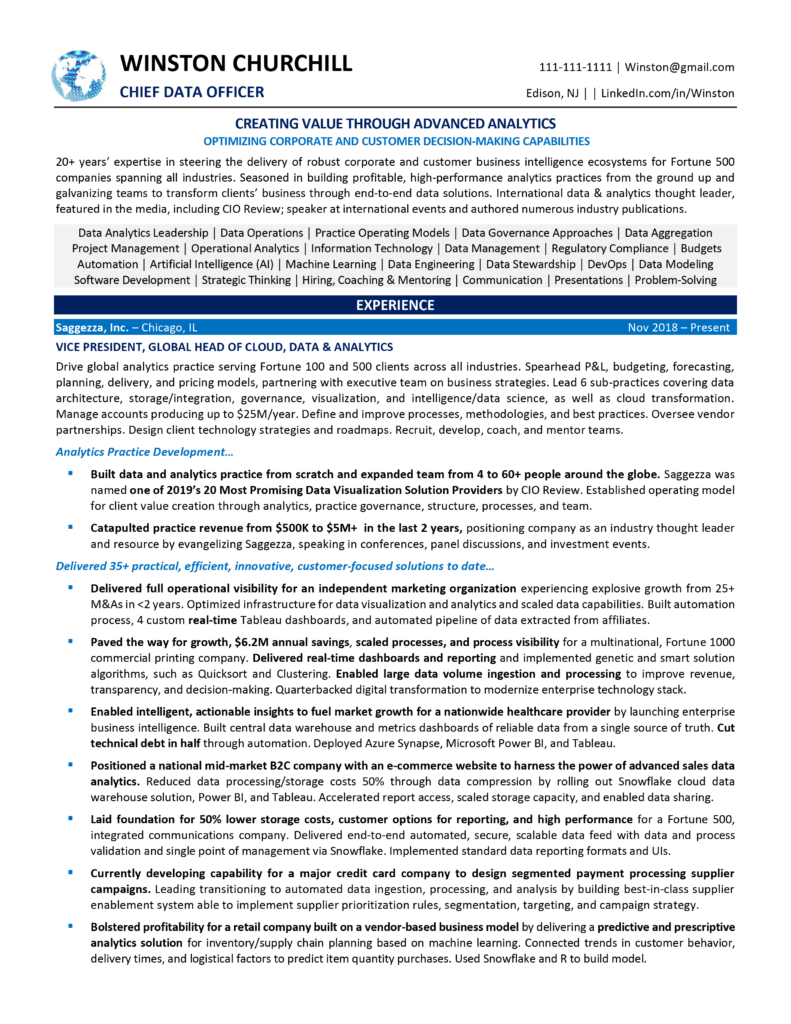 2025 Chief Data Officer (CDO) Resume Examples [+Guide]