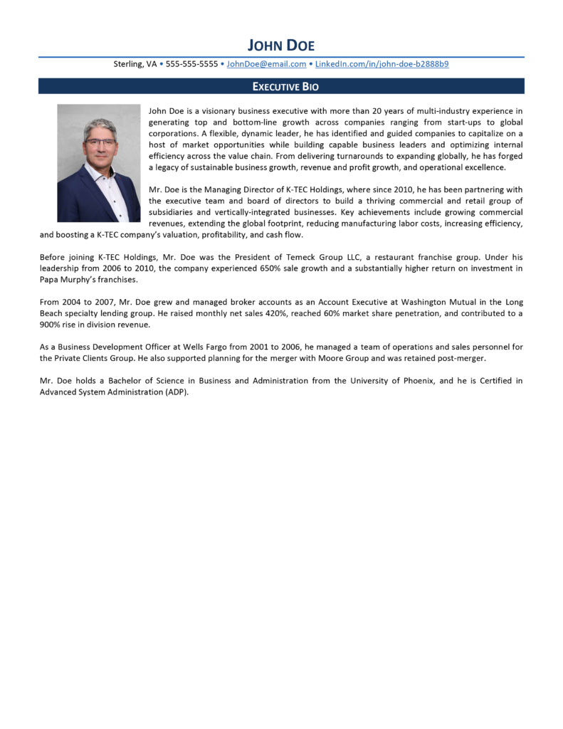 Best Executive Bio Examples For 2025