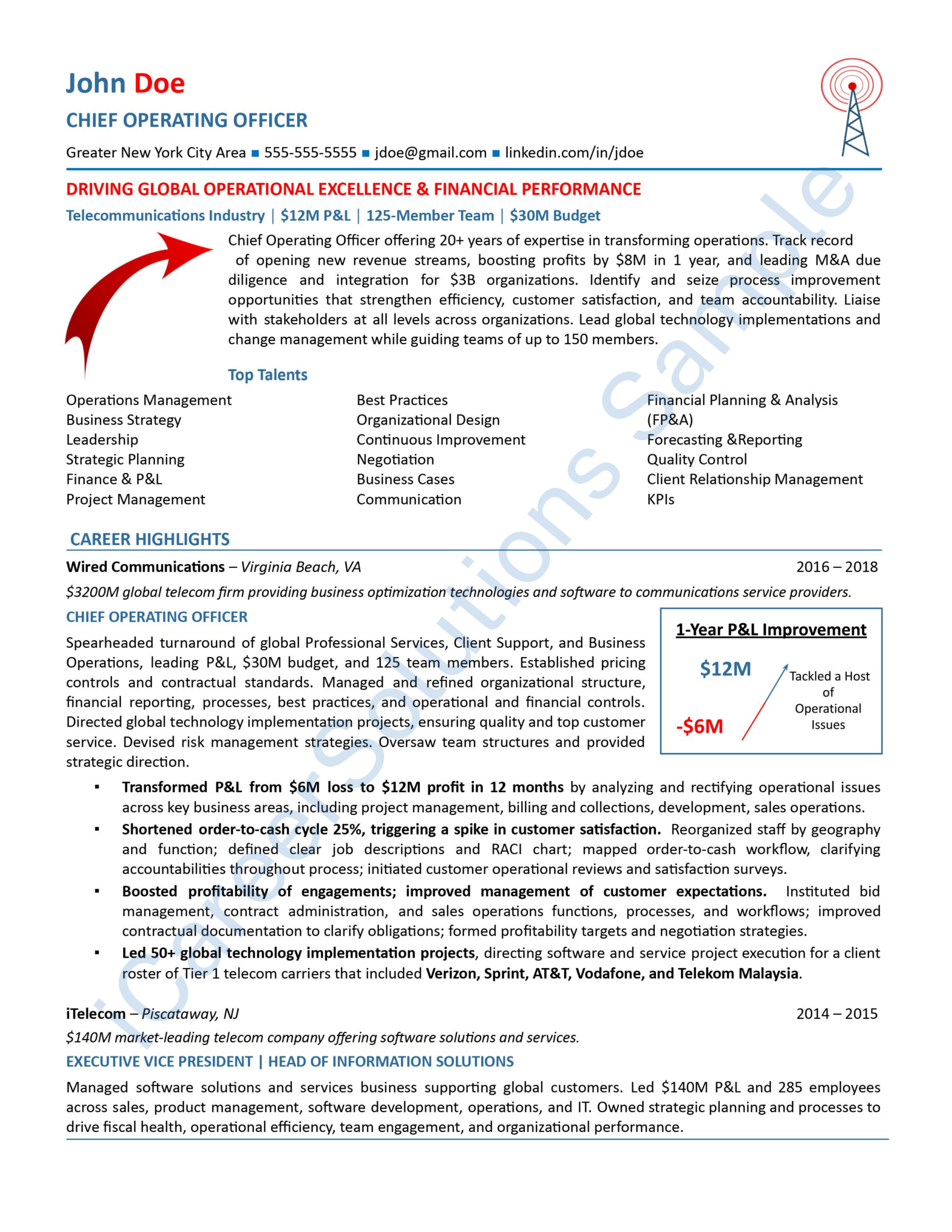 Chief Operating Officer COO Resume Examples For December 2025