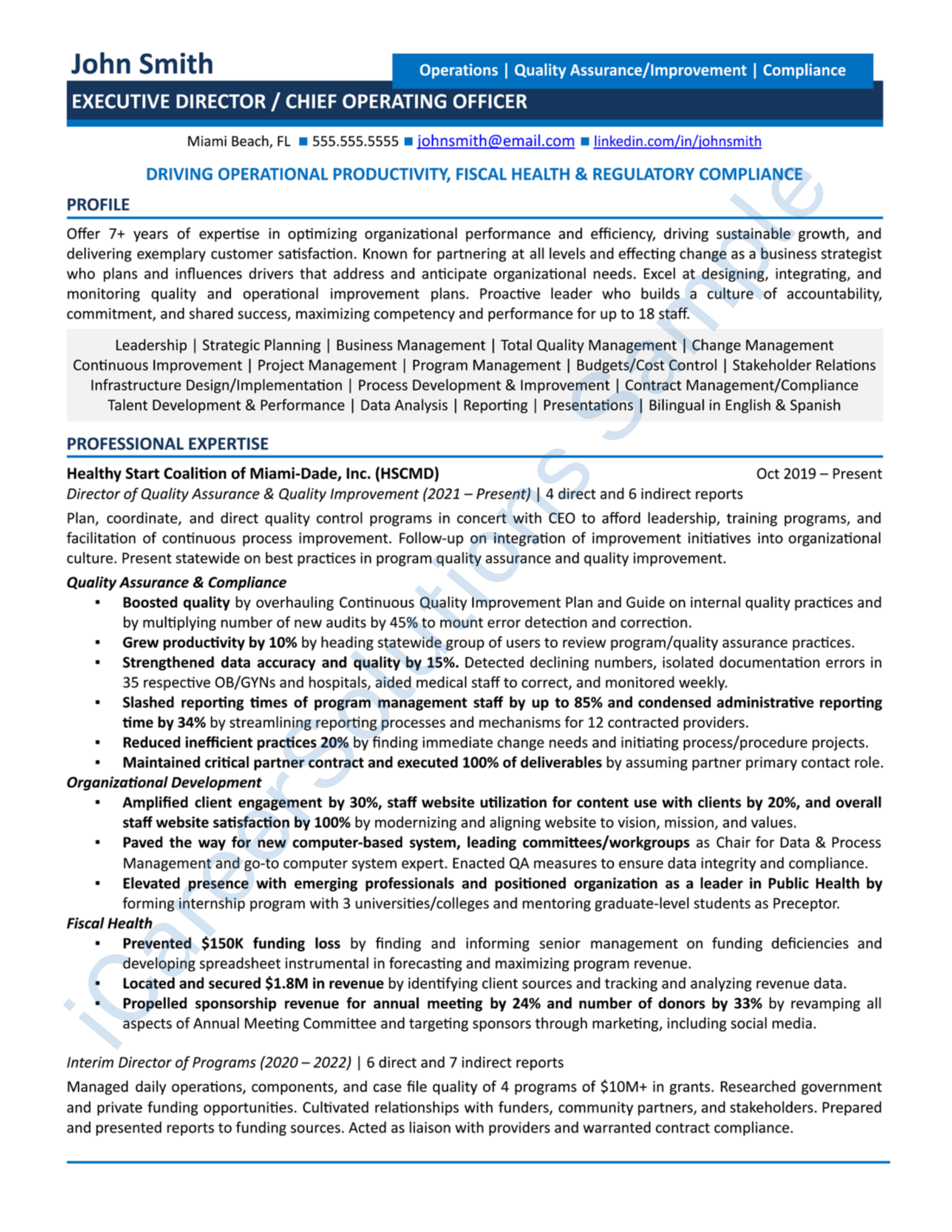 Chief Operating Officer COO Resume Examples For December 2025