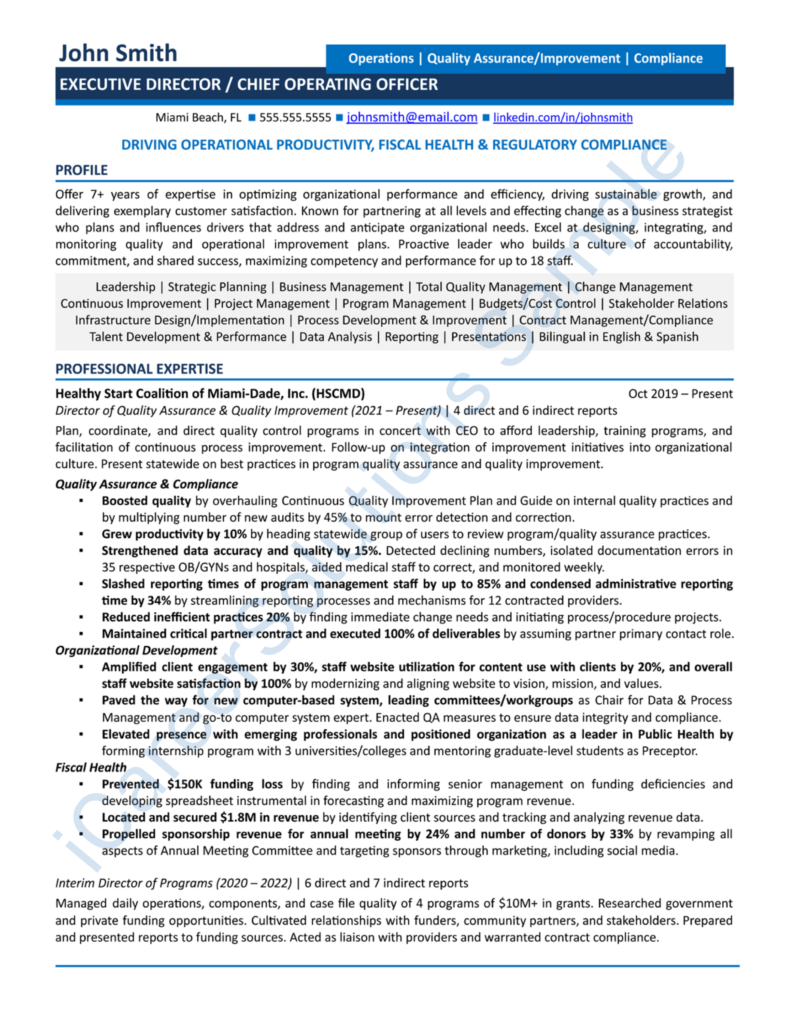 Chief Operating Officer COO Resume Examples For November 2025