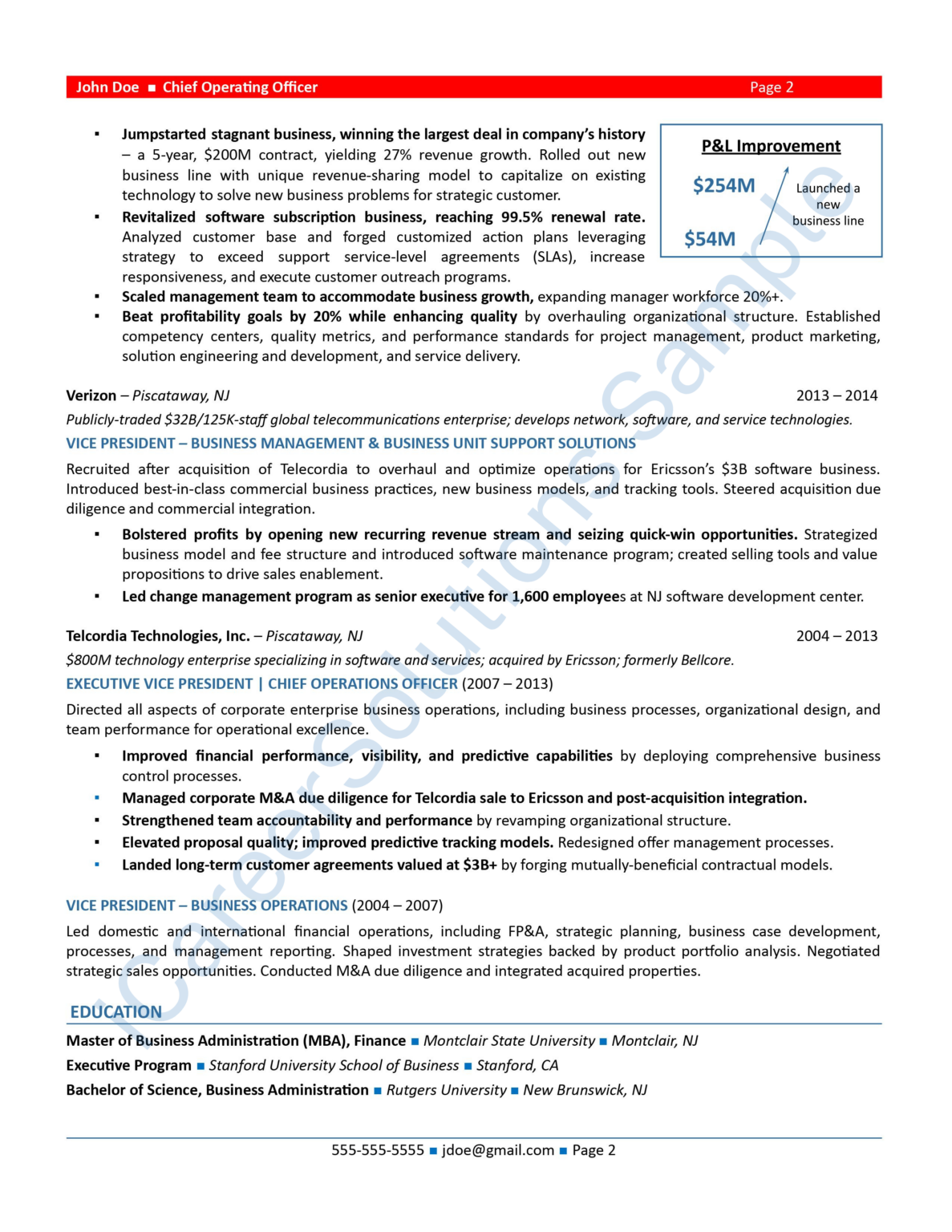 Chief Operating Officer COO Resume Examples For October 2025